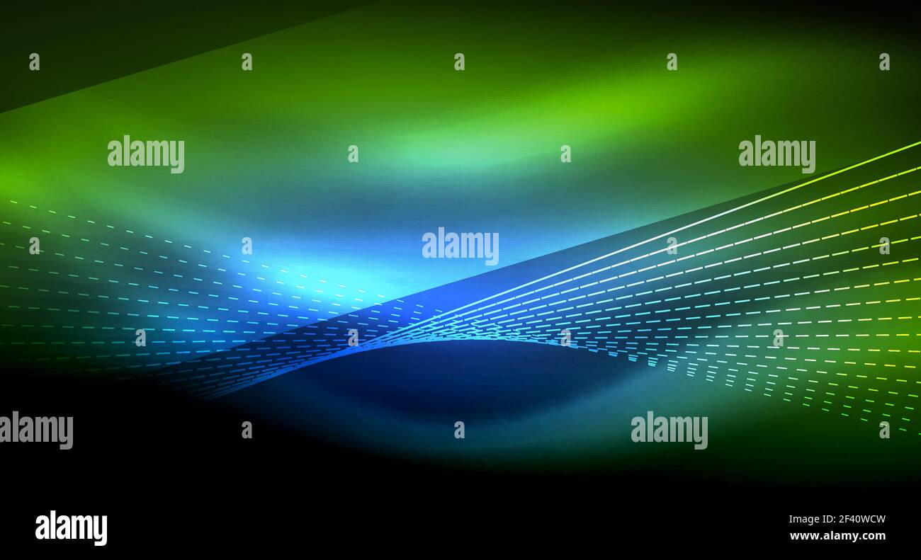 Smooth light effect, straight lines on glowing shiny neon dark ...