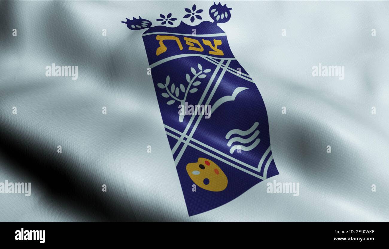 3D Illustration of a waving Israel city flag of Safed Stock Photo - Alamy