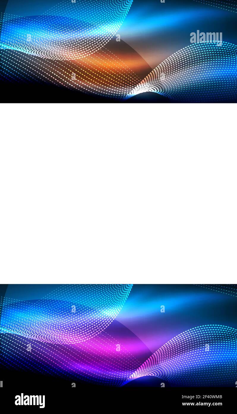 Glowing abstract wave on dark, shiny motion, magic space light. Techno ...