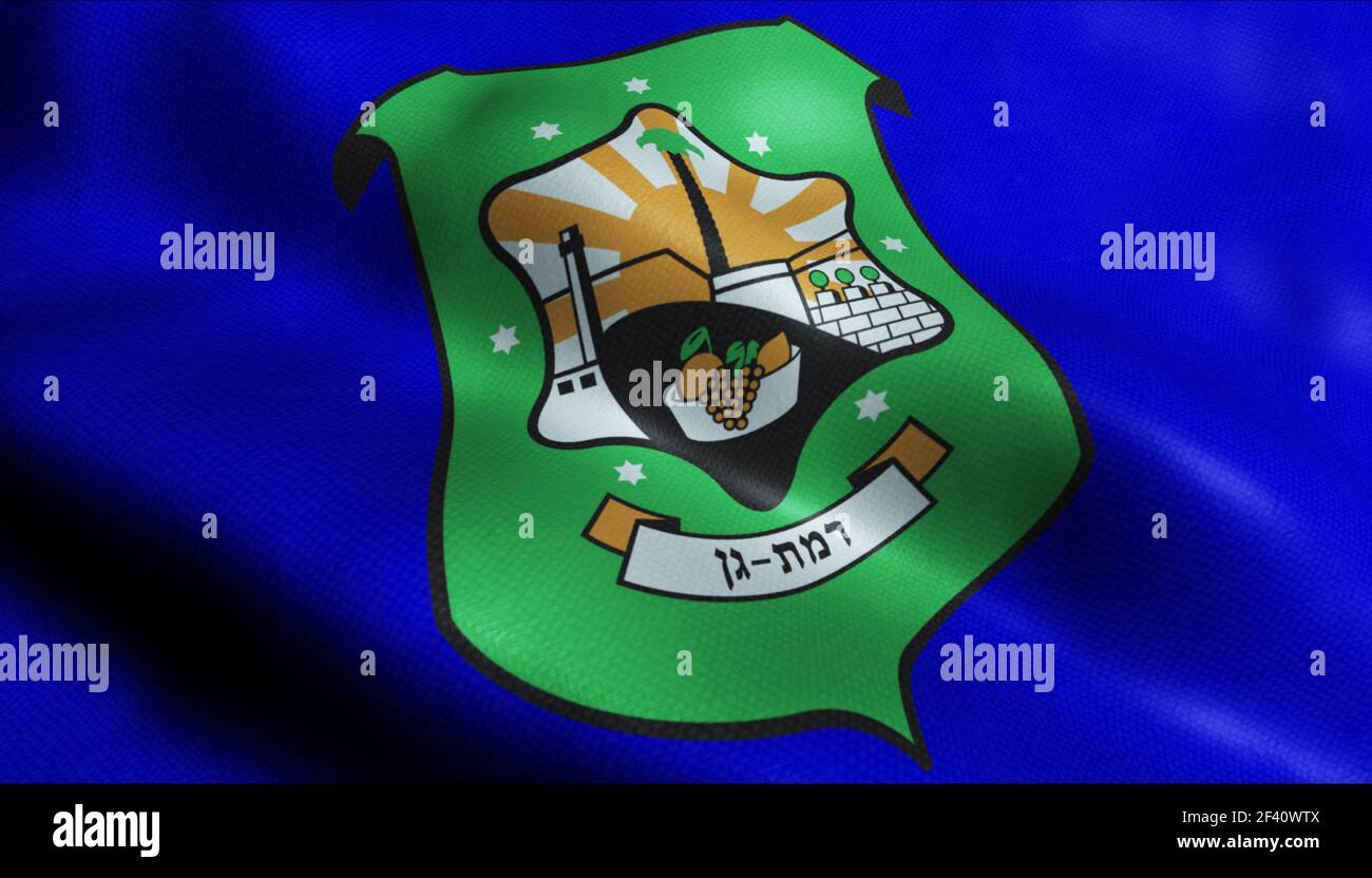 3D Illustration of a waving Israel city flag of Ramat Gan Stock Photo ...