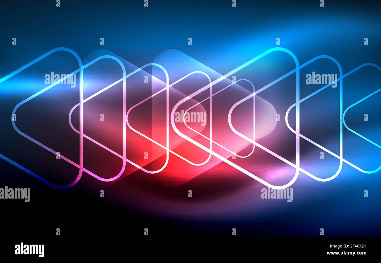 Glowing vector triangle geometric shapes in dark space. Glowing vector ...