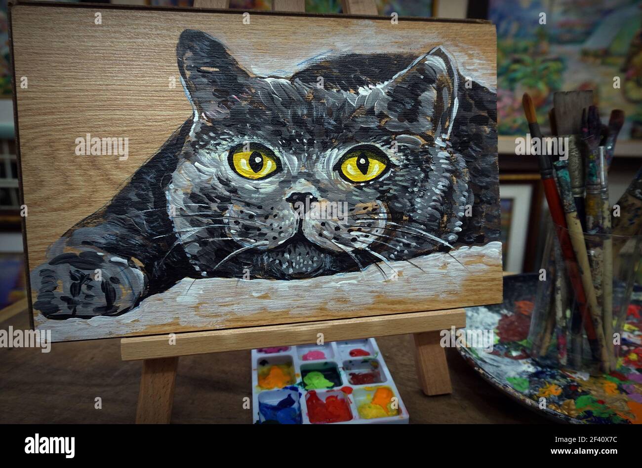 Art painting Acrylic color Smiling cat Stock Photo - Alamy