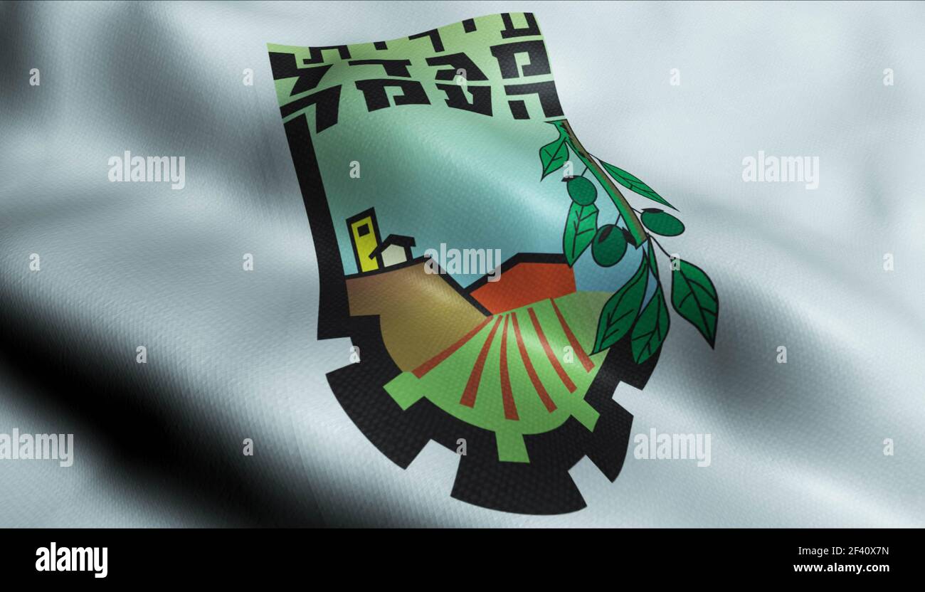 3D Illustration of a waving Israel city flag of Migdal HaEmek Stock ...