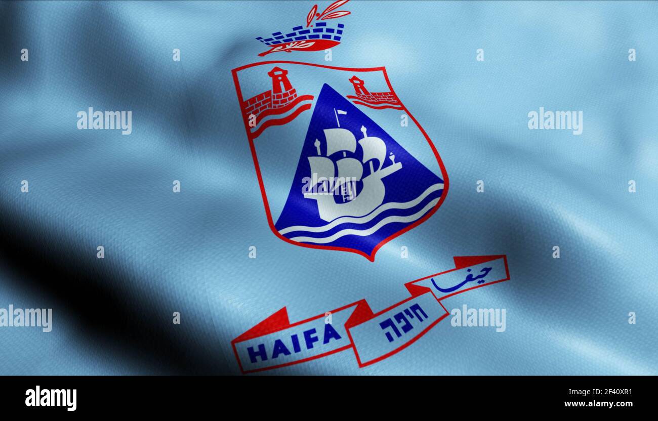 3D Illustration of a waving Israel city flag of Haifa Stock Photo - Alamy