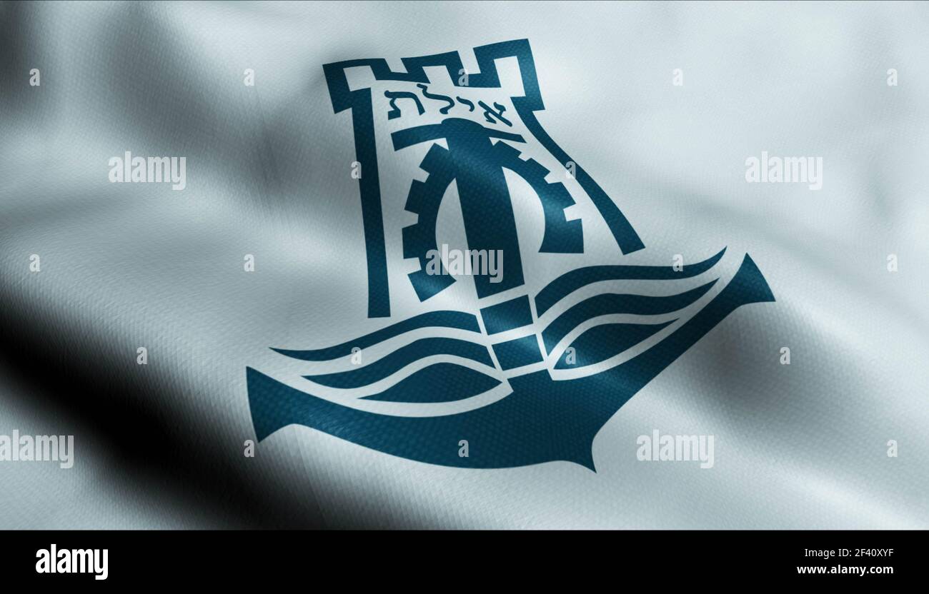 3D Illustration of a waving Israel city flag of Eilat Stock Photo - Alamy