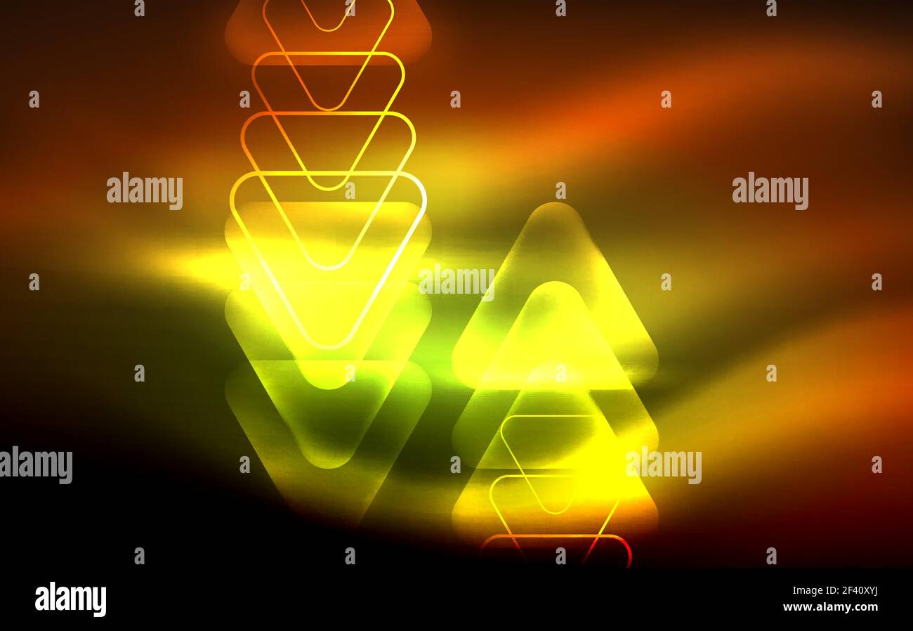 Glowing vector triangle geometric shapes in dark space. Glowing vector ...