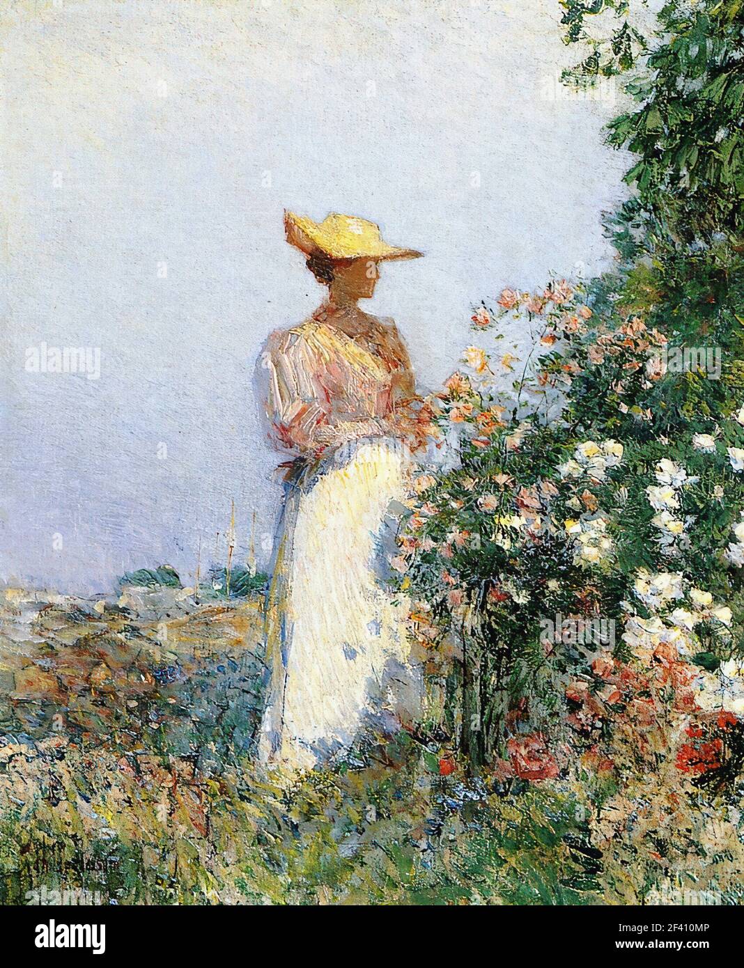 Frederick Childe Hassam- Lady Flower Garden 1891 Stock Photo - Alamy