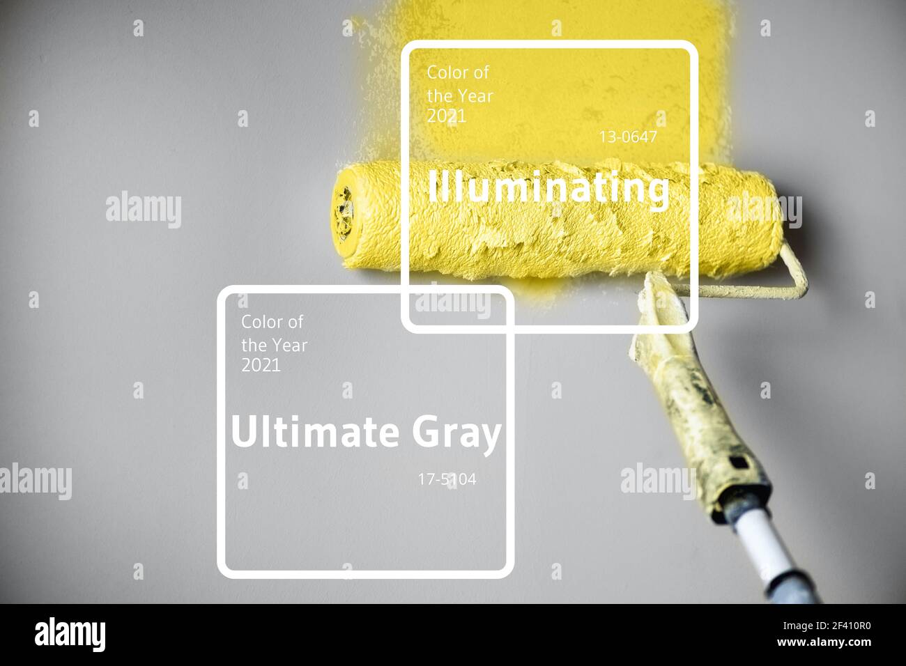 Demonstrating trendy Color of the Year 2021. Illuminating Yellow and ...