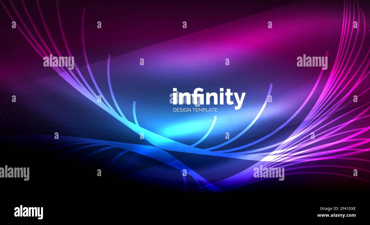 Abstract wave on dark background, shiny glowing neon digital background ...