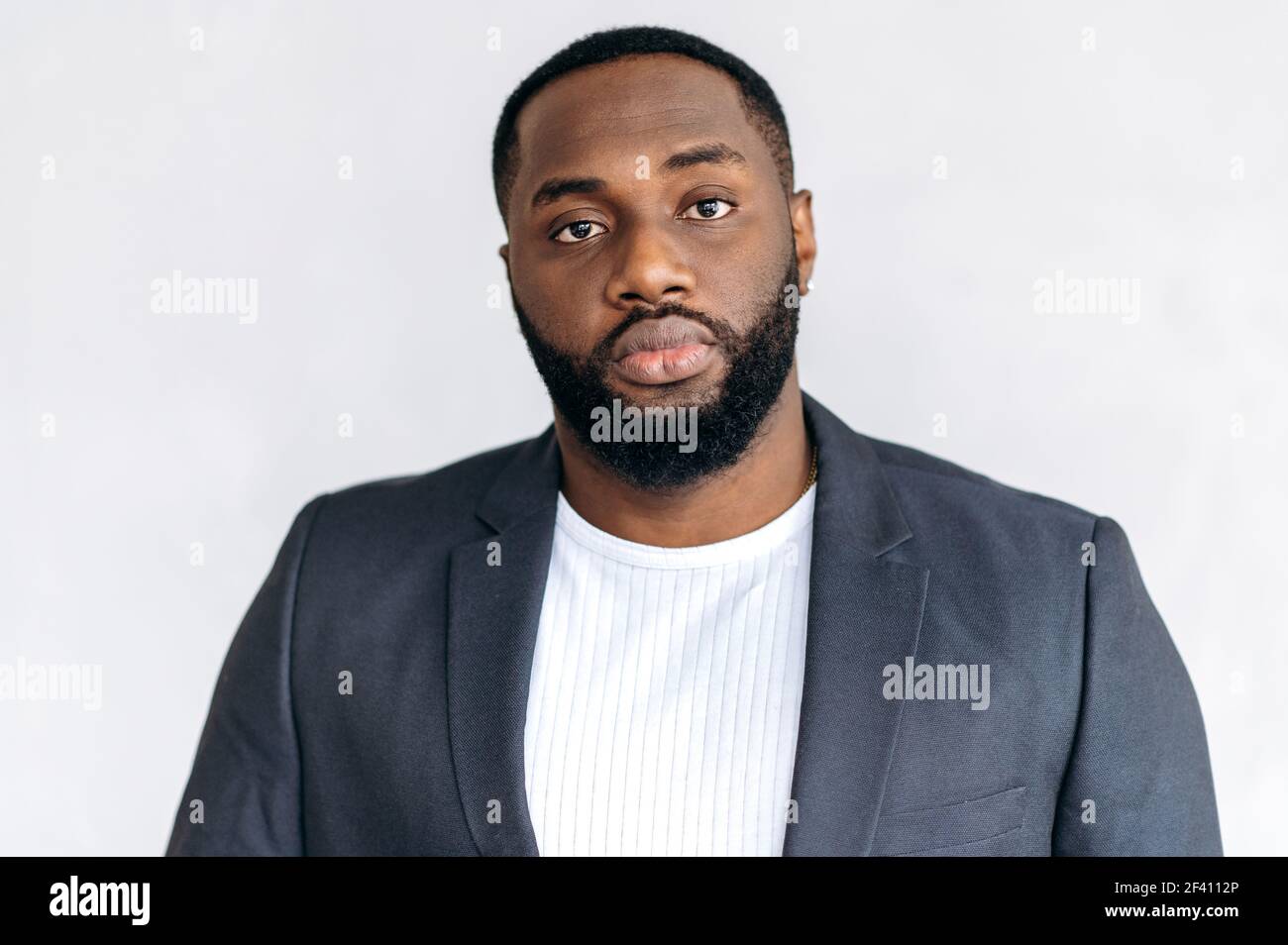 Headshot portrait of influential stylish african american male boss ...