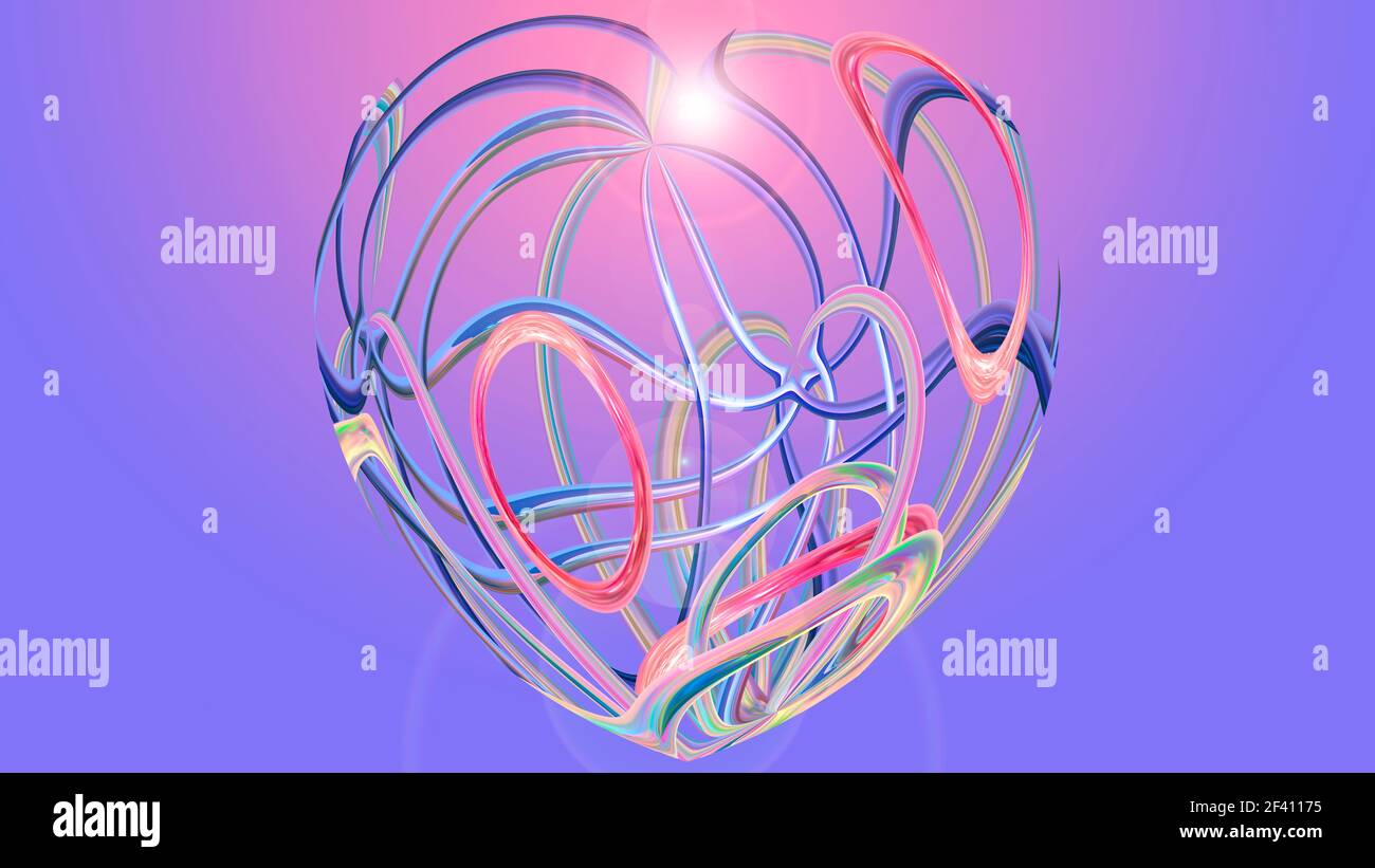 Abstract gradient background with a heart shape of lines. 3d image ...