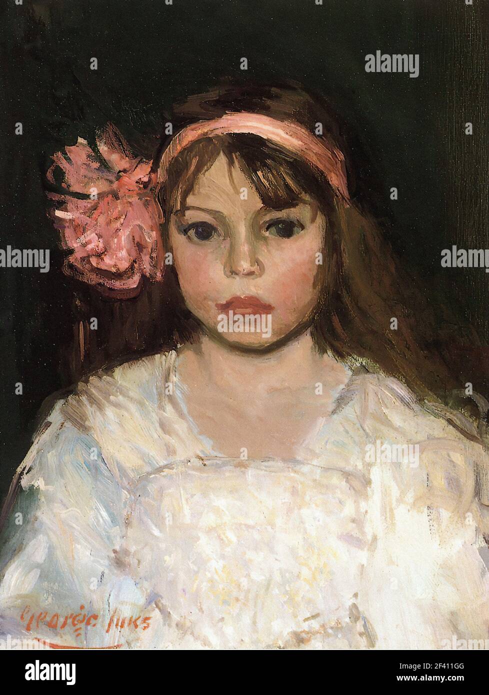 George Luks - Girl with Pink Ribbon Stock Photo - Alamy