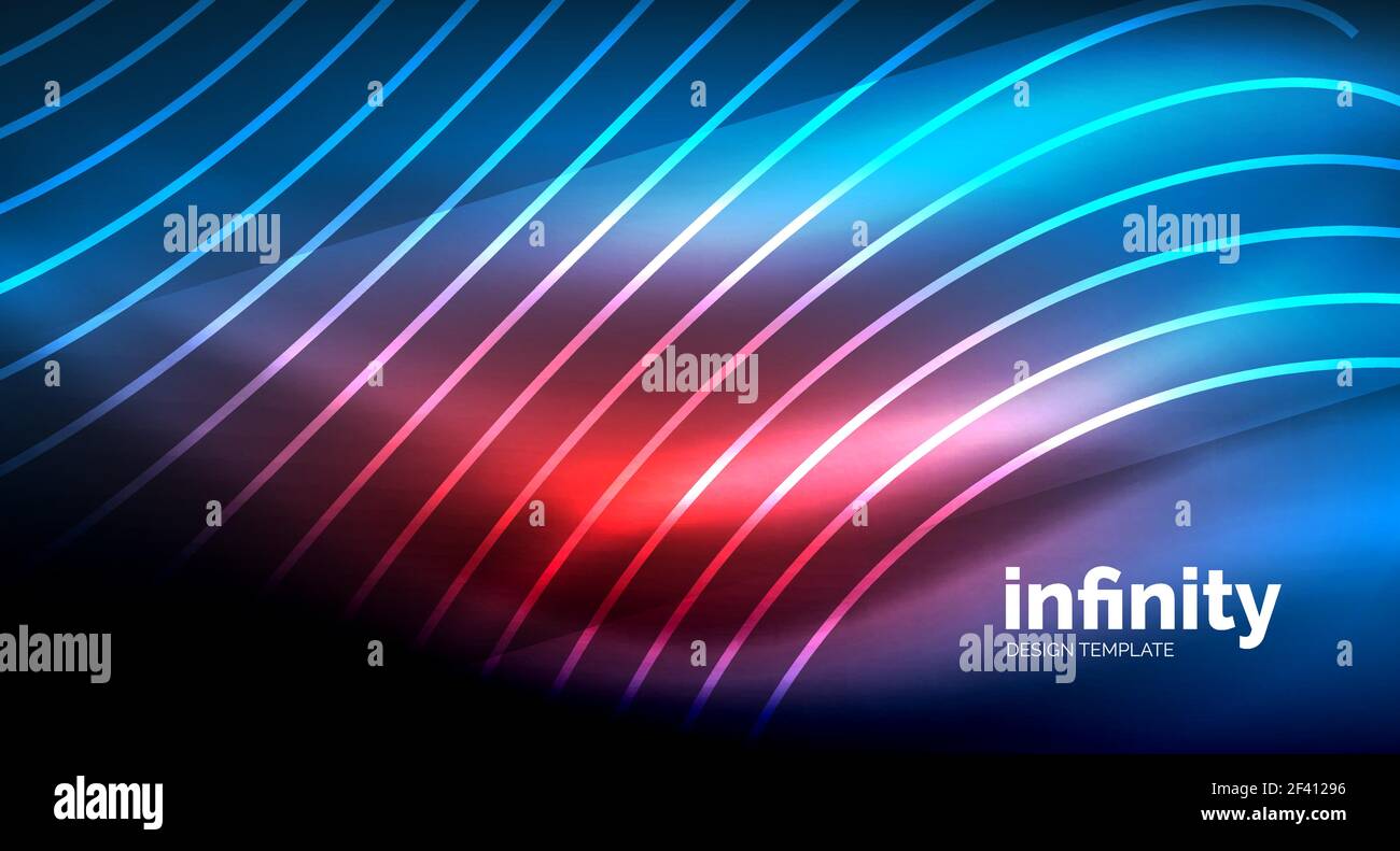 Abstract wave on dark background, shiny glowing neon digital background ...