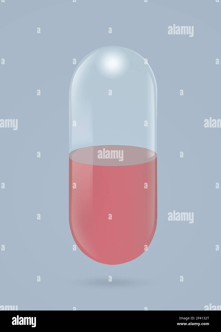 Transparent red capsule pill on blue background Stock Photo - Alamy