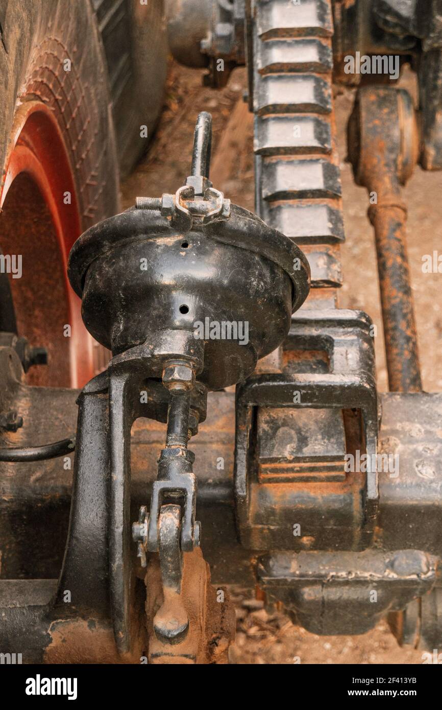 Oil System Of Old Track Stock Photo - Alamy