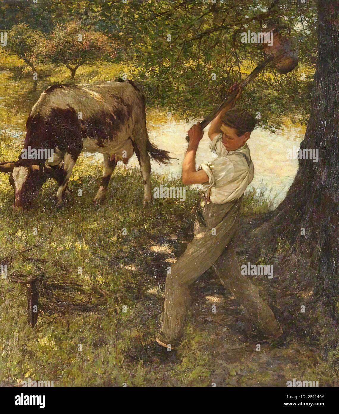 Henry Herbert La Thangue (1859 - 1929) - Stumping Cow Stock Photo - Alamy