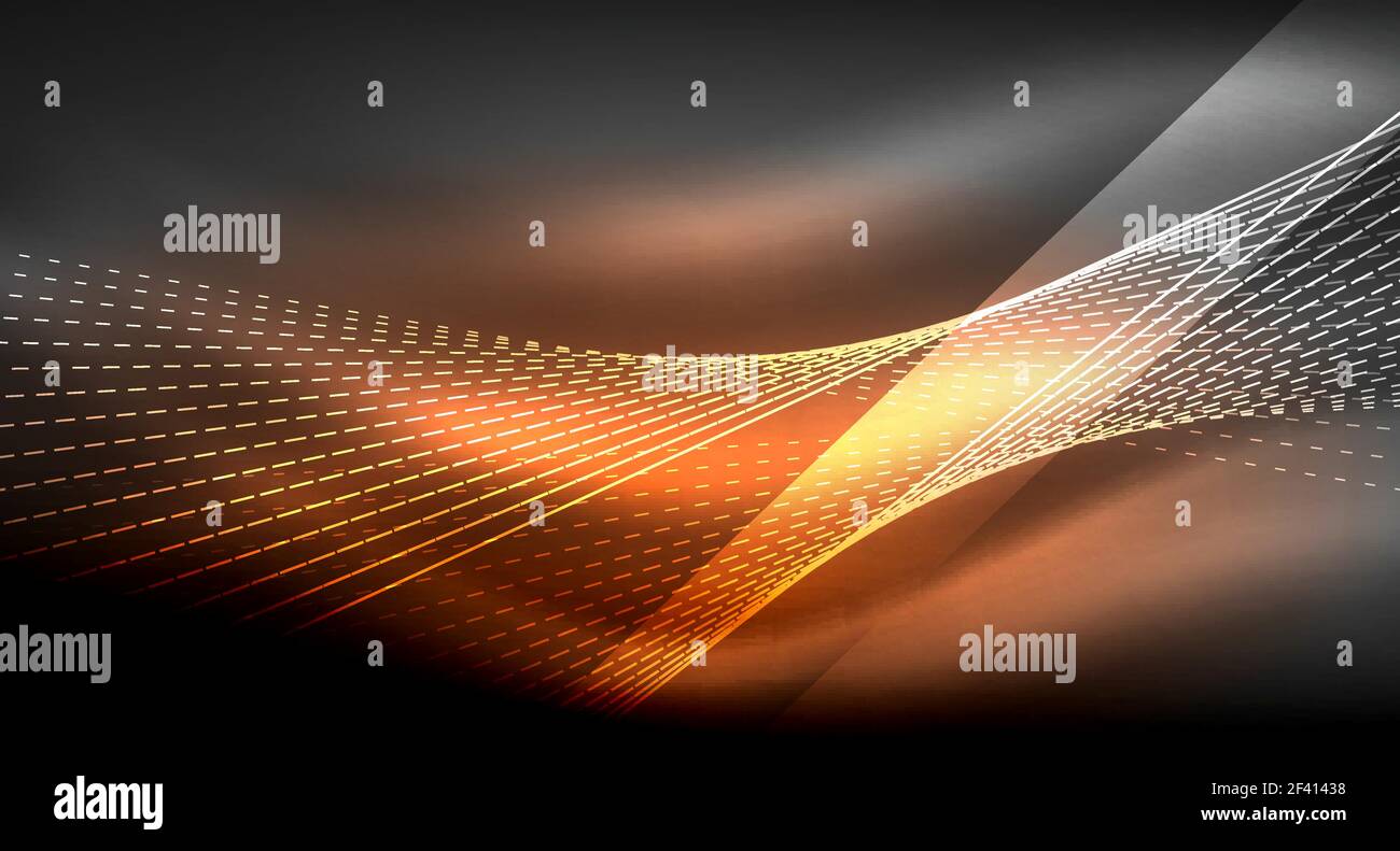 Smooth light effect, straight lines on glowing shiny neon dark ...