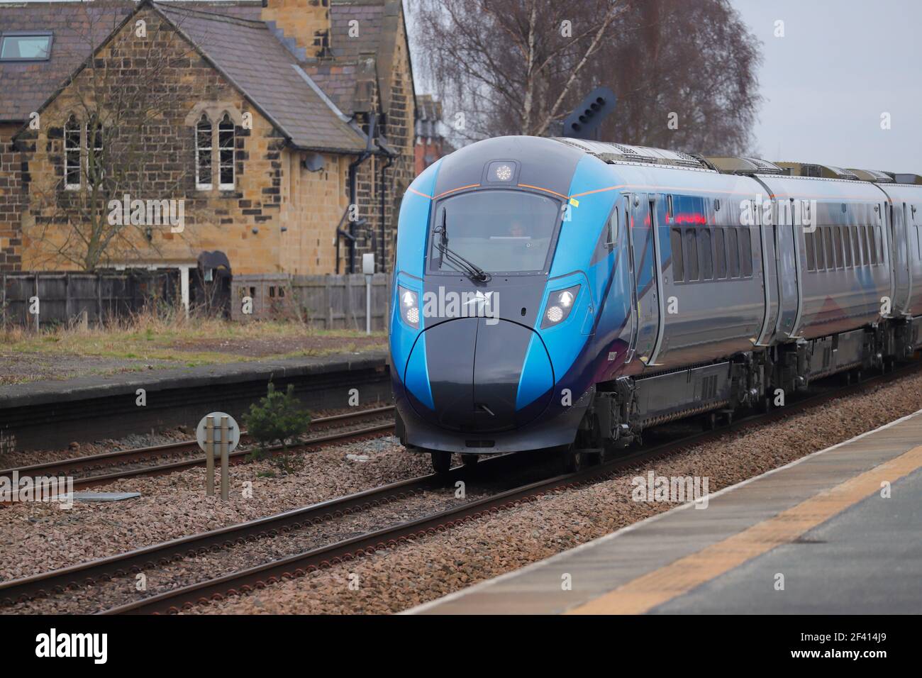 Transpenine Express Azuma train heading through Church Fenton Station ...
