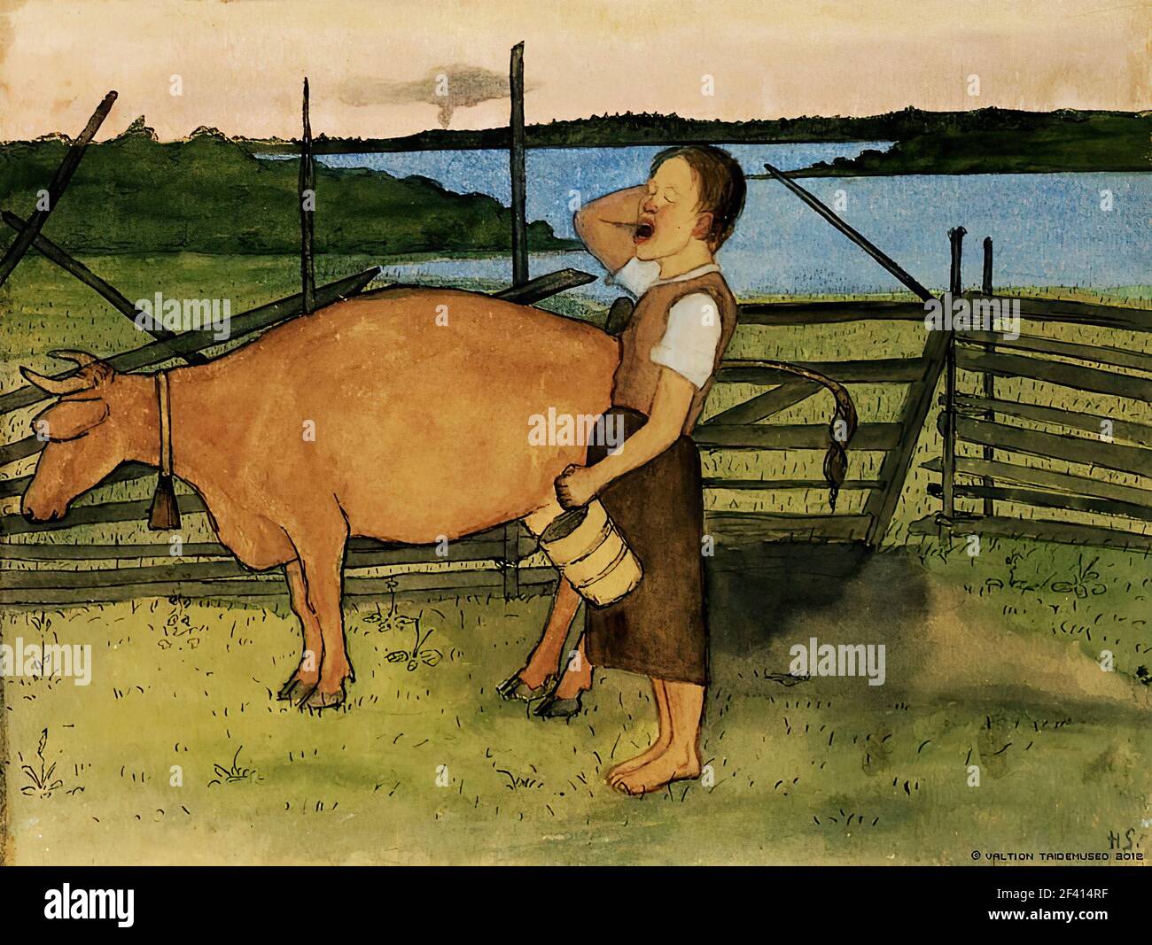 Hugo Simberg - Morning Milking 1895 Stock Photo - Alamy