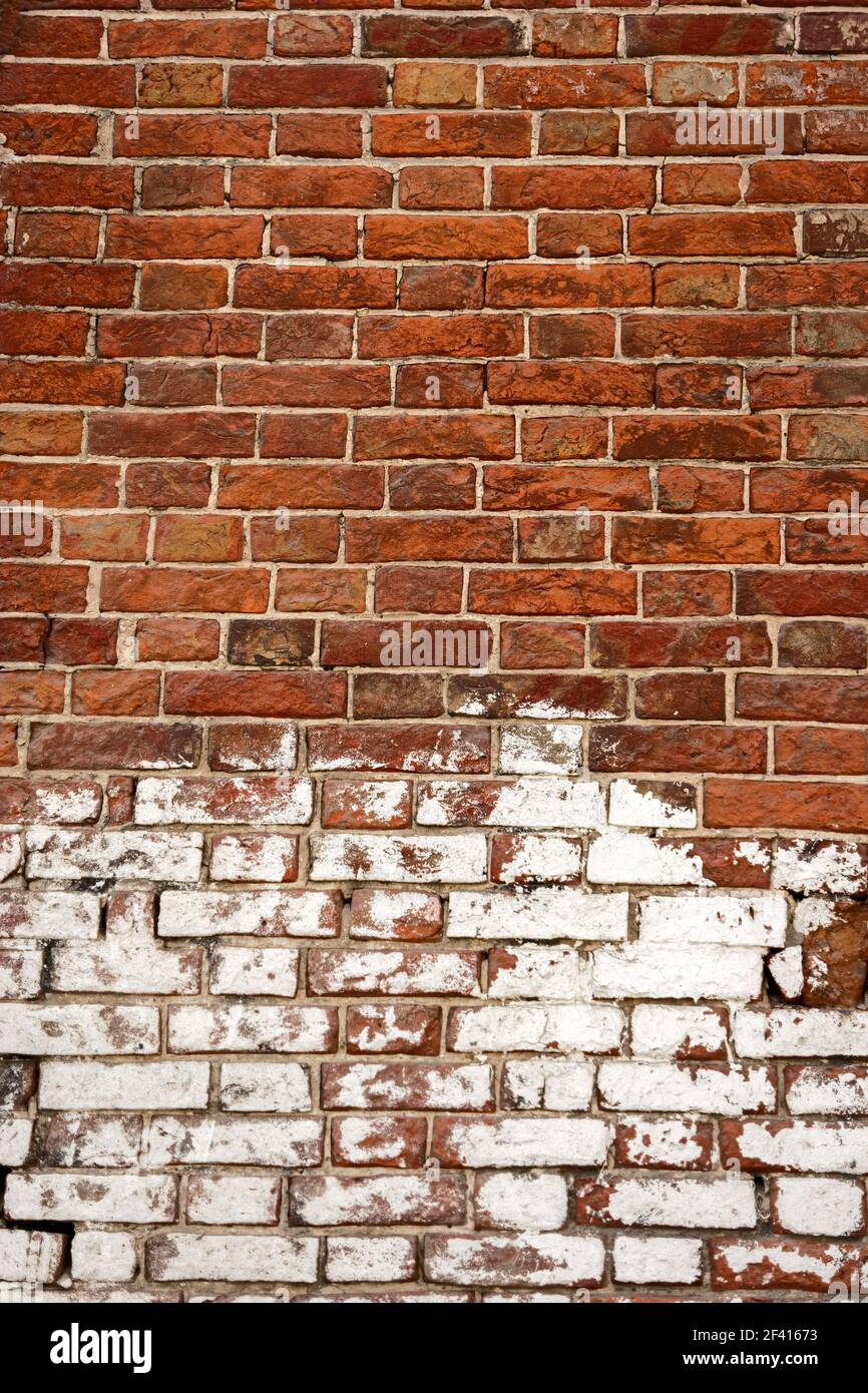 Old messy brick wall texture background exterior. Brick wall with white ...