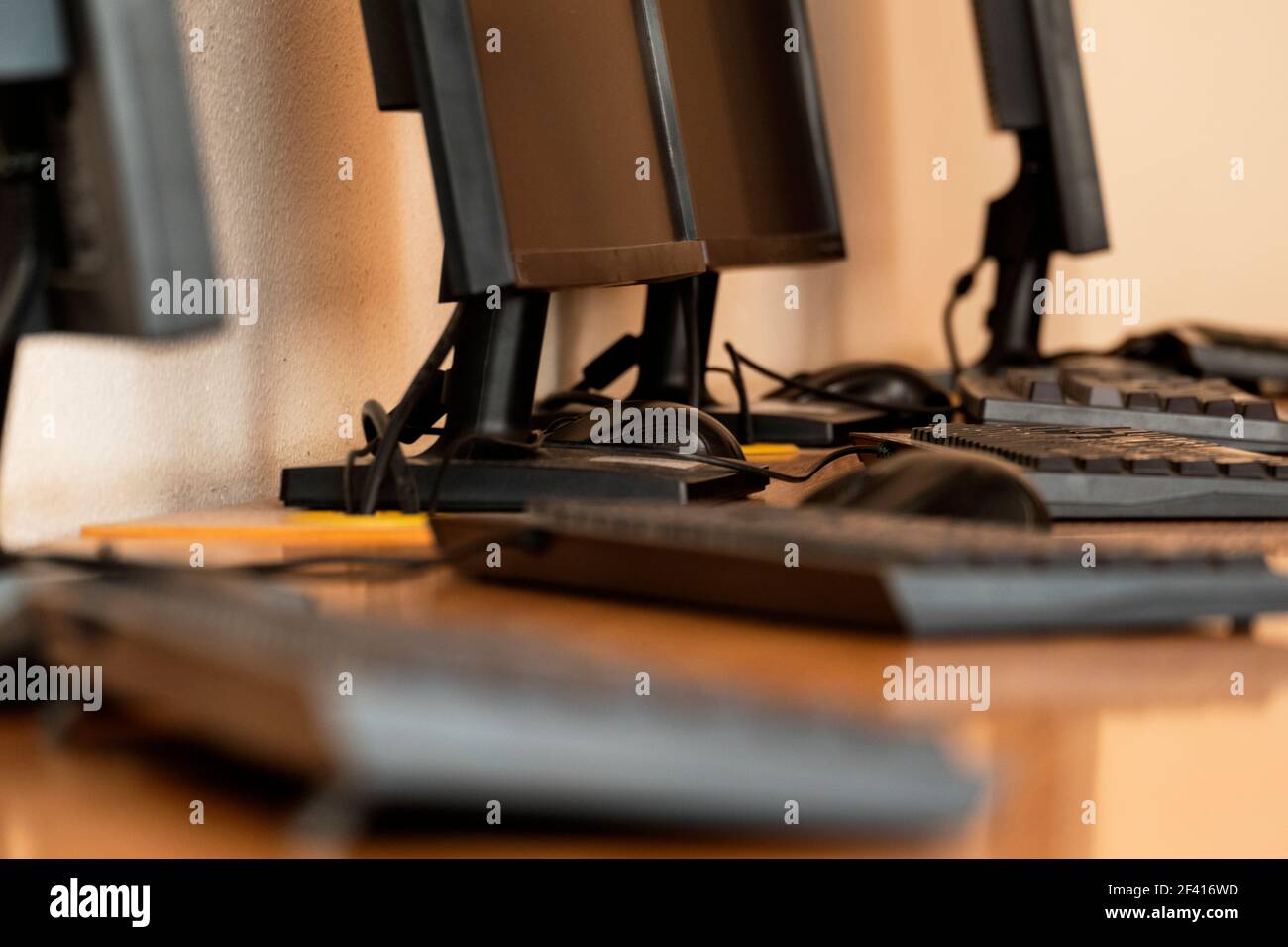 Group of computer neatly placed in a computer lab shallow dof image ...