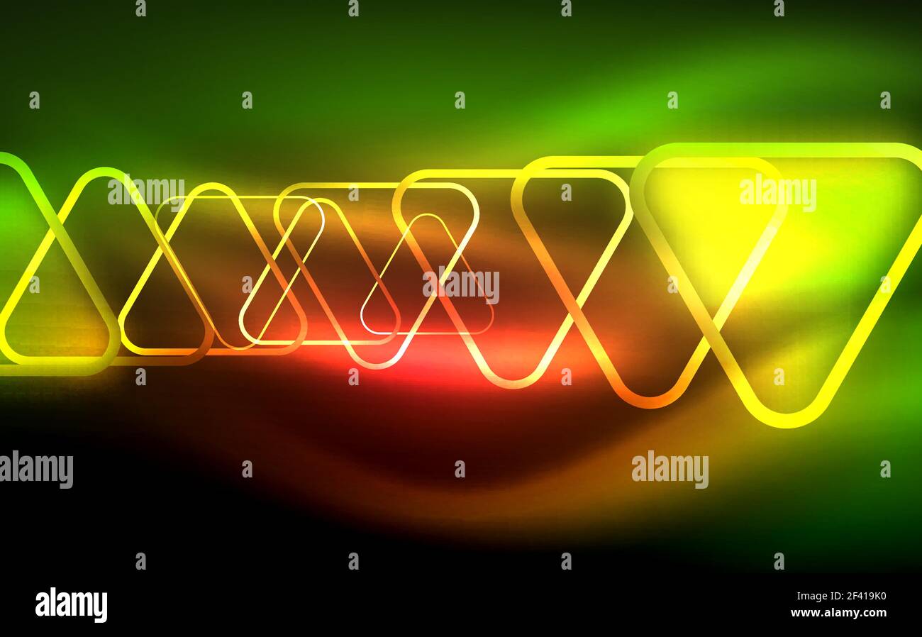 Glowing vector triangle geometric shapes in dark space. Glowing vector ...