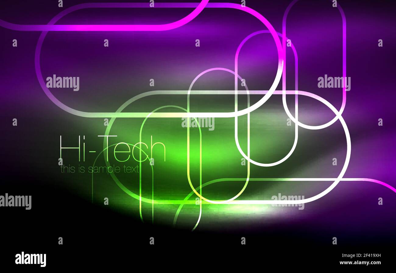 Glowing ellipses dark background, waves and swirl, neon light effect ...