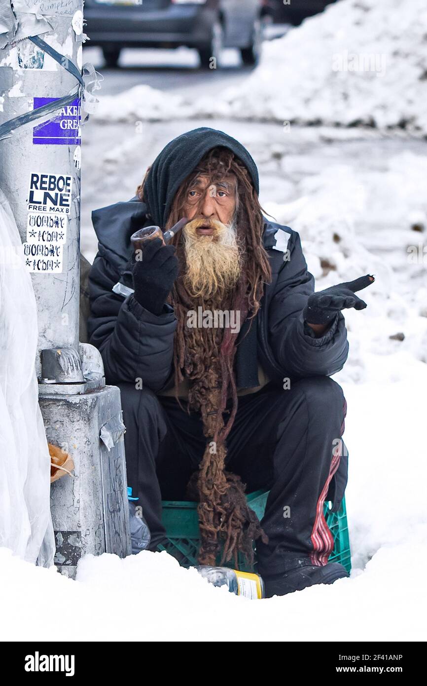 New York - NY - 20210203 - NYC Homeless Man Sits in Snow Bank NohoNY ...