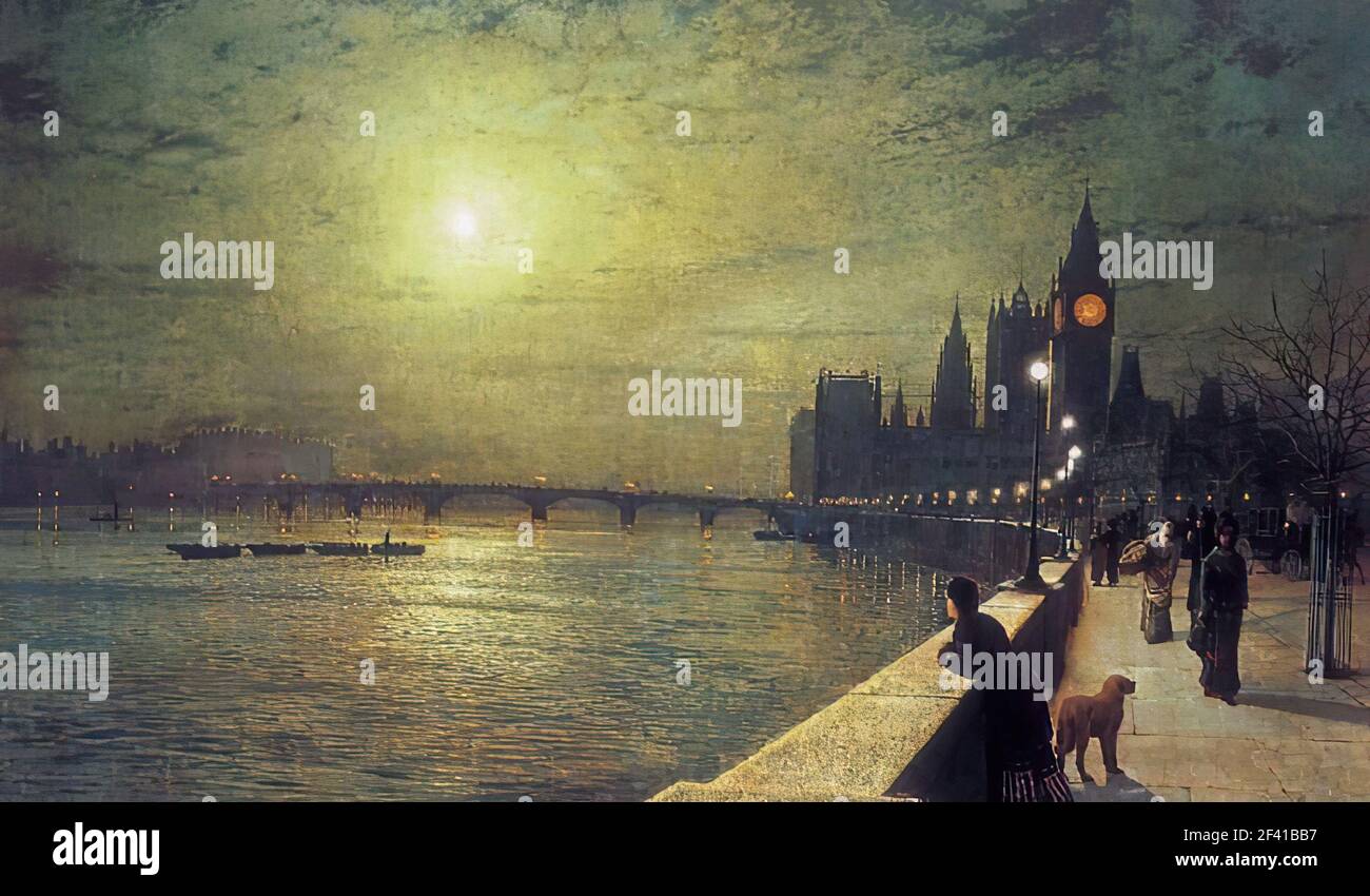 John Atkinson Grimshaw - Reflections Thames Westminster 1880 Stock Photo - Alamy