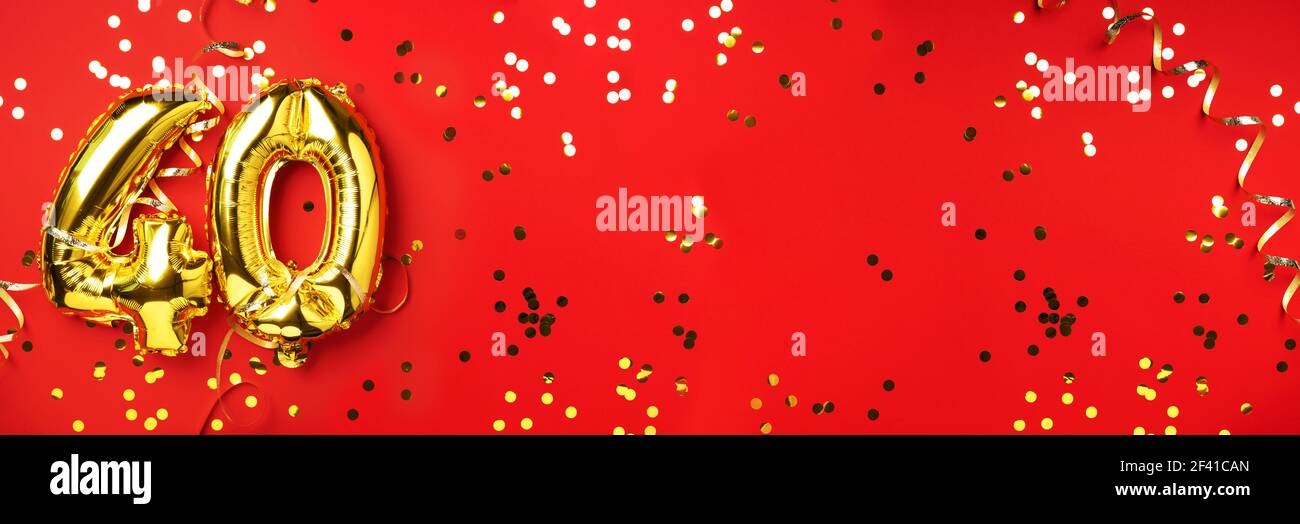 Gold foil balloon number, digit forty. Birthday greeting card with ...