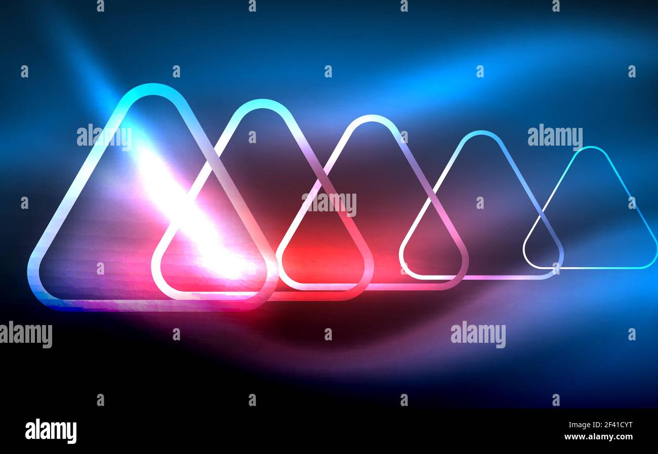 Glowing vector triangle geometric shapes in dark space. Glowing vector ...