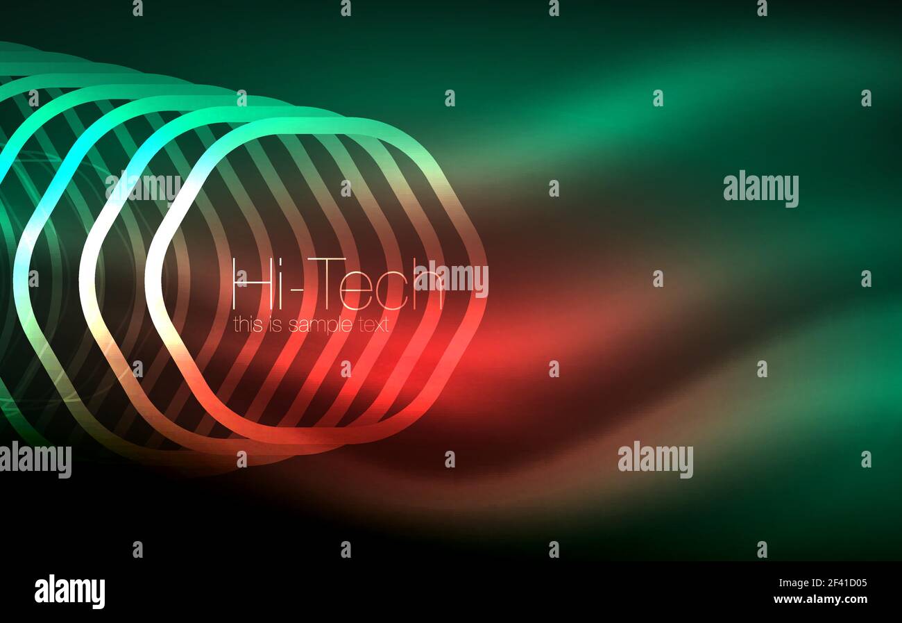 Outline hexagons, glowing geometric shapes, digital techno abstract ...