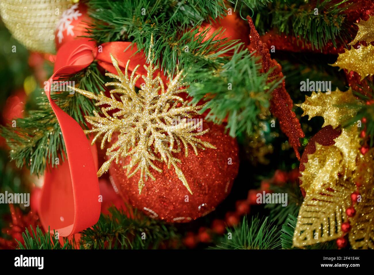 Red Christmas ball hanging on Christmas tree Stock Photo - Alamy