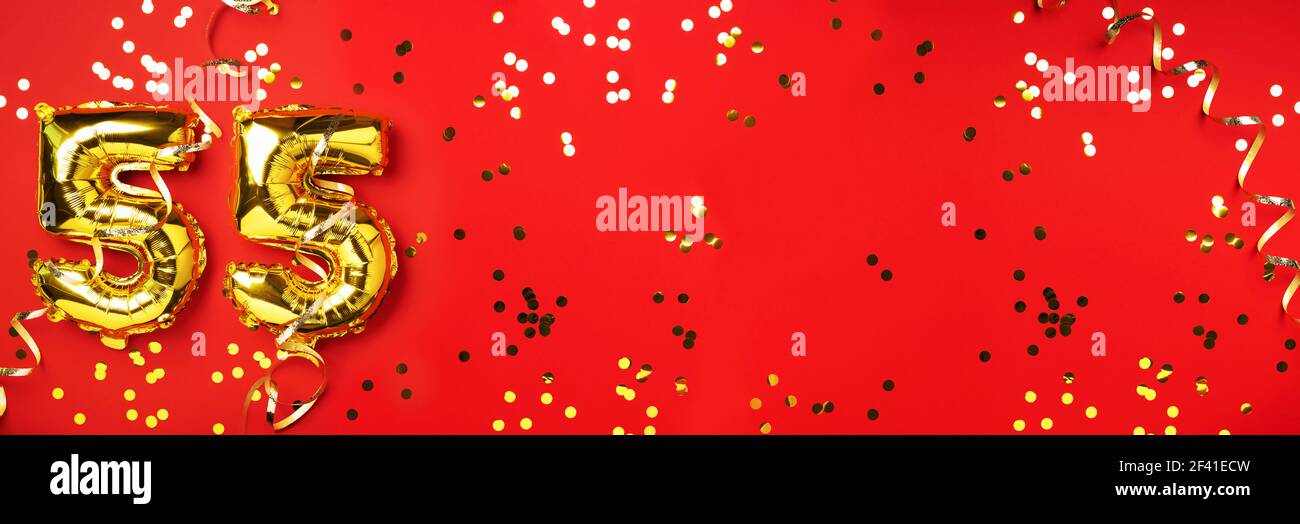 Gold foil balloon number, digit ninety-five. Birthday greeting card with inscription 95 ...