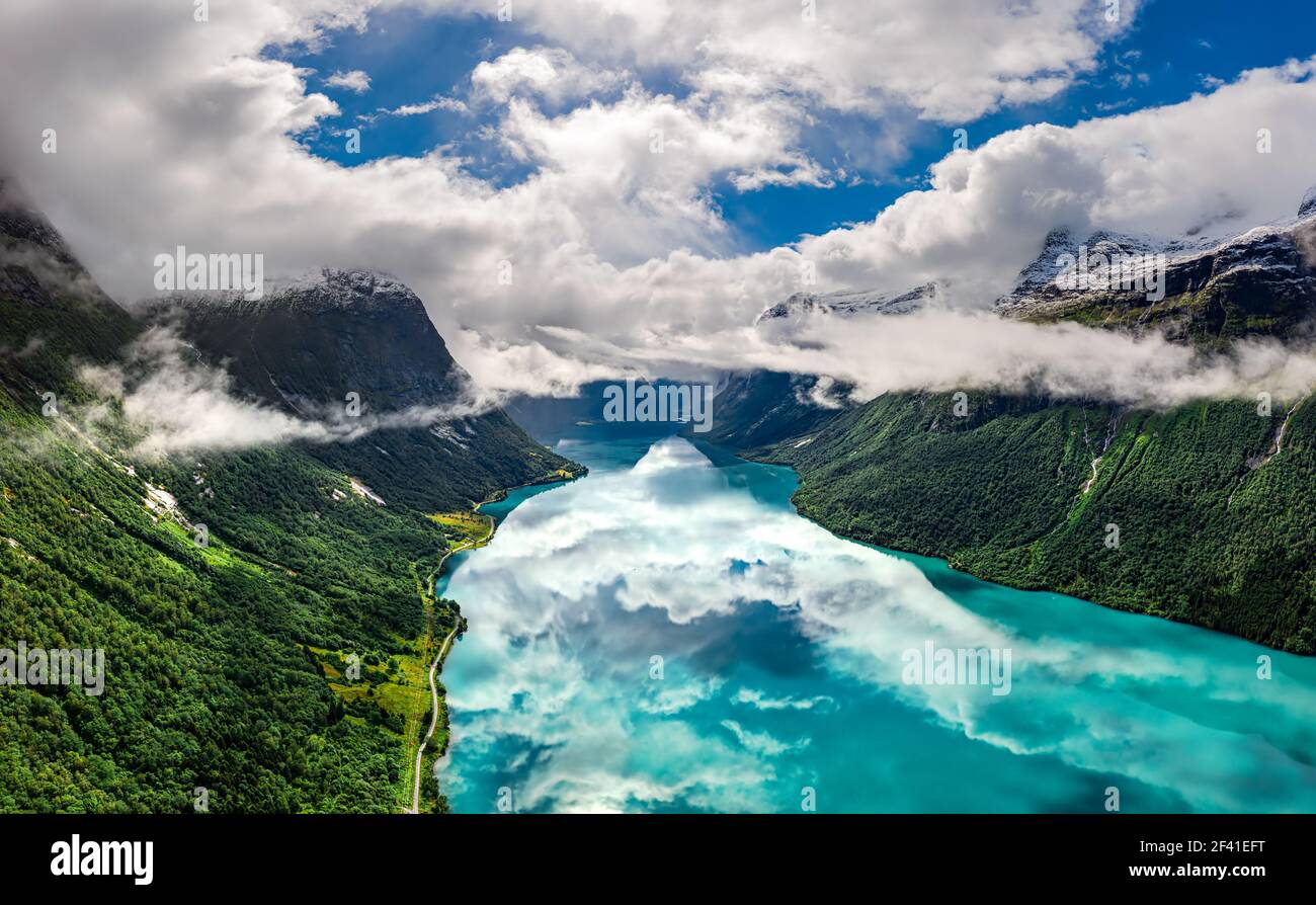 Beautiful Nature Norway natural landscape. lovatnet lake Lodal valley ...