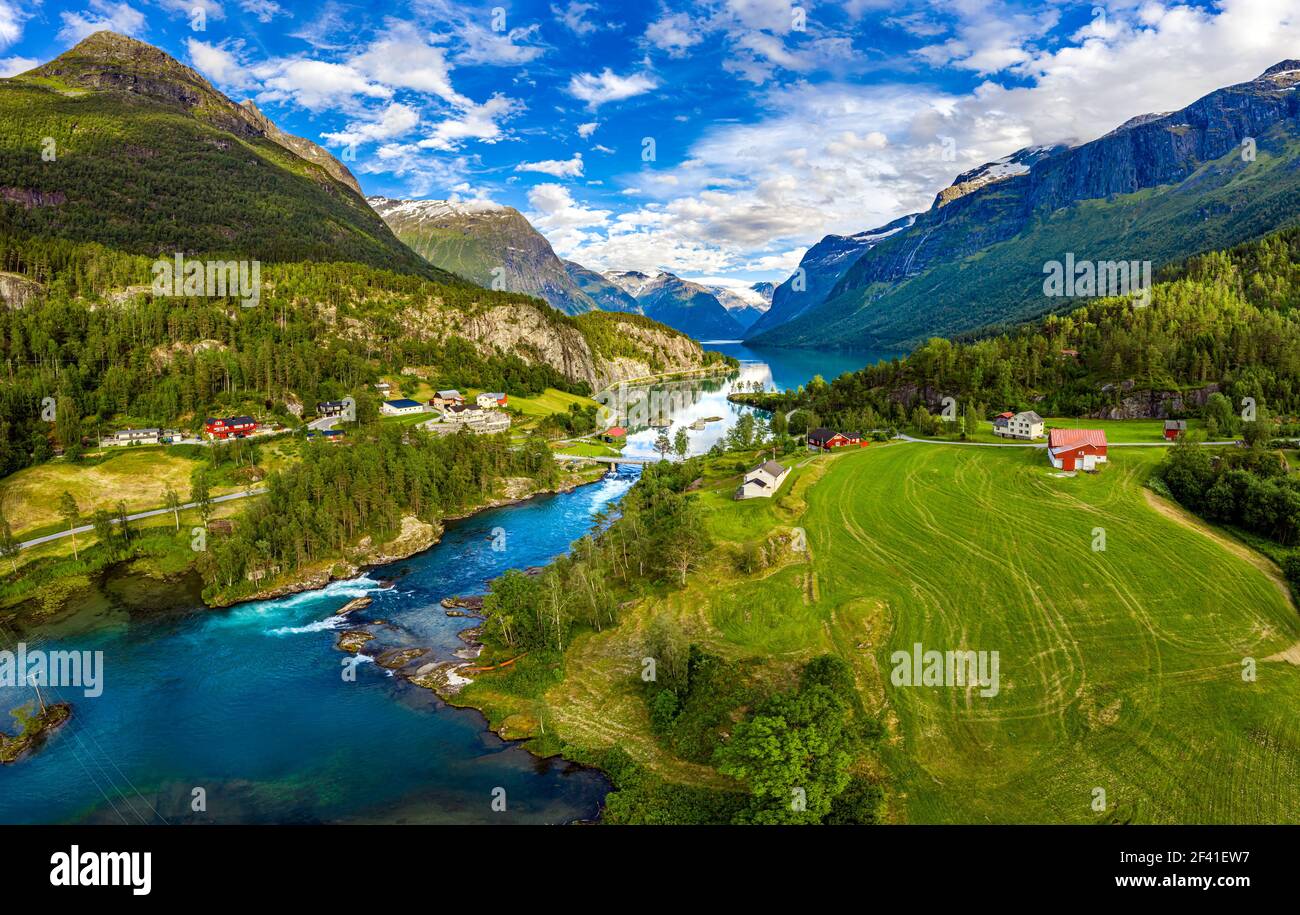 Beautiful Nature Norway natural landscape. lovatnet lake Lodal valley ...