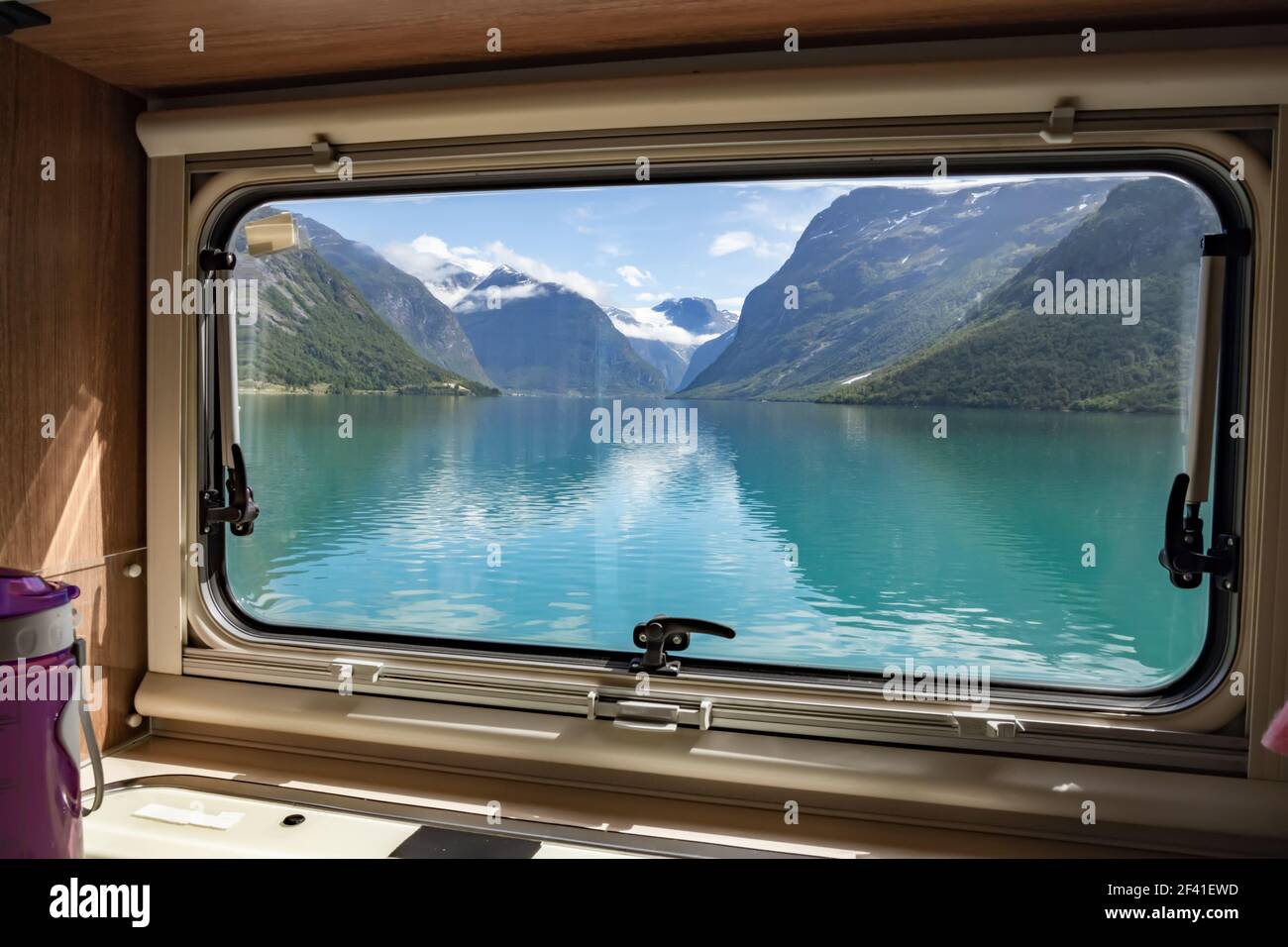 View from the window of the motorhome RV Caravan on the beautiful ...