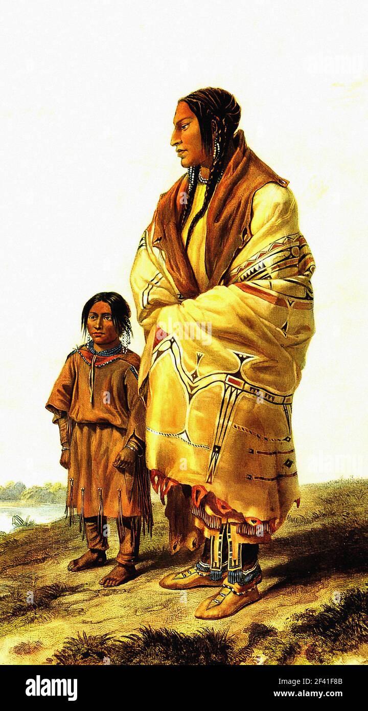 Karl Bodmer - Dacot Woman Assiniboin Girl Plate 9 Volume 2 Travels Interior North 1844 Stock ...