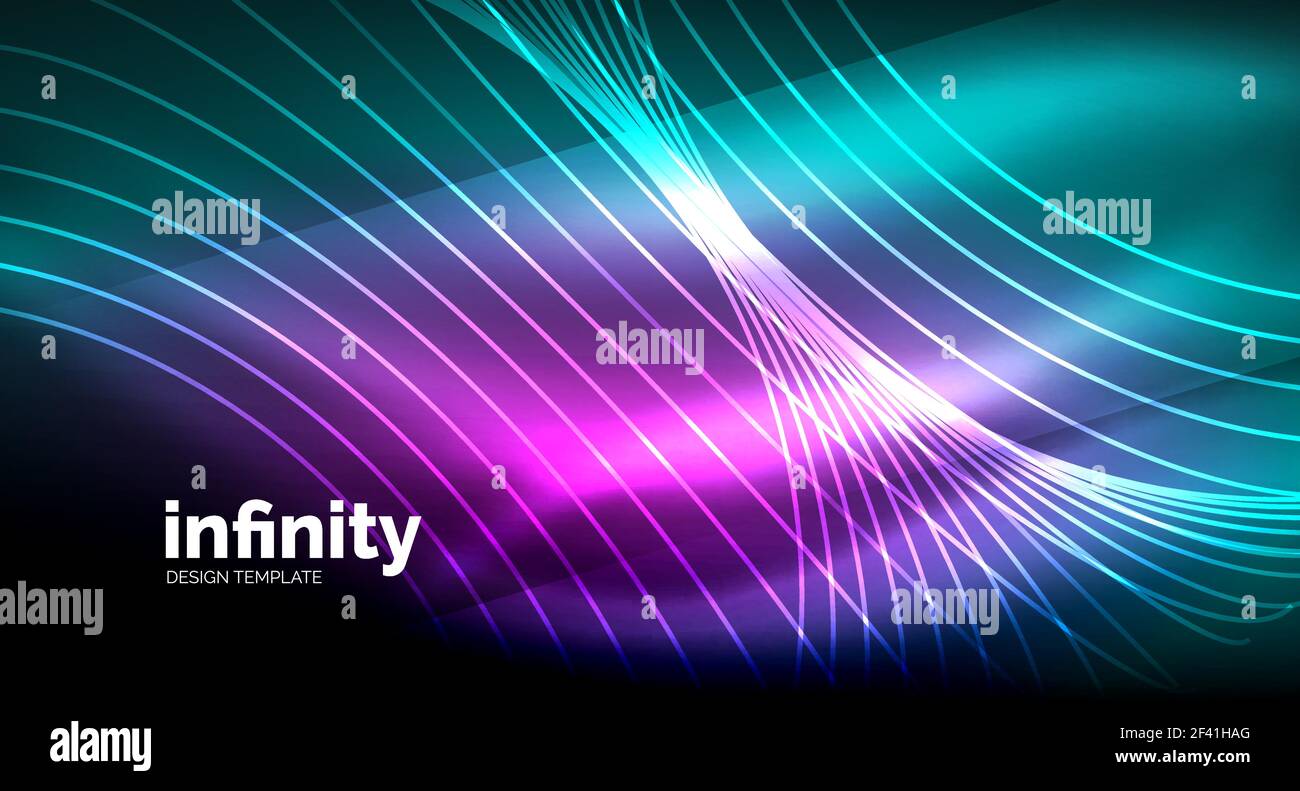 Abstract wave on dark background, shiny glowing neon digital background ...