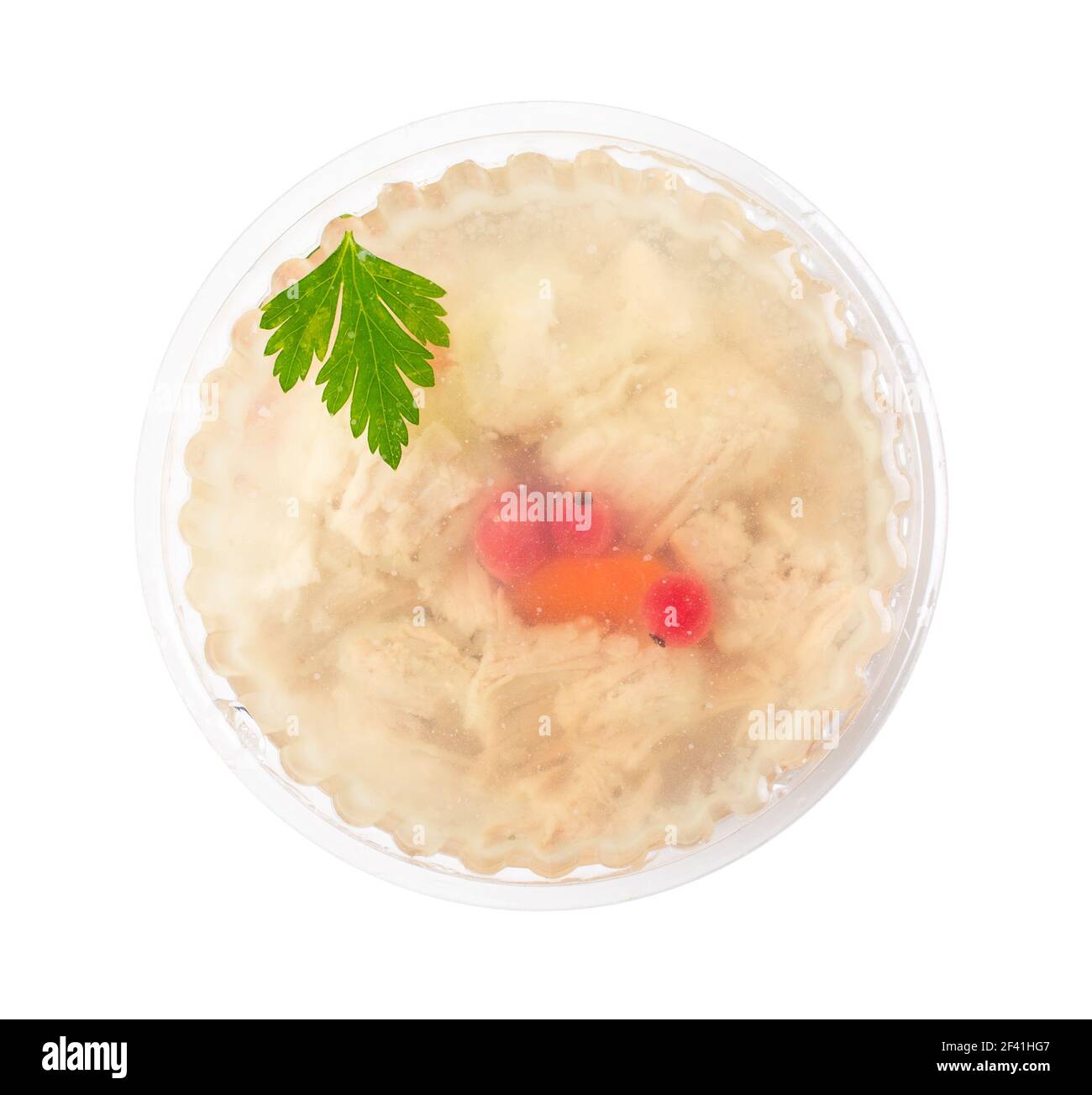 Delicious jelly chicken with parsley and cranberries. Isolated on a ...