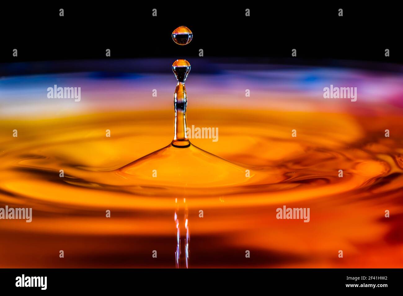 Colored water drop, circle ripples, splash of water, closeup Stock ...