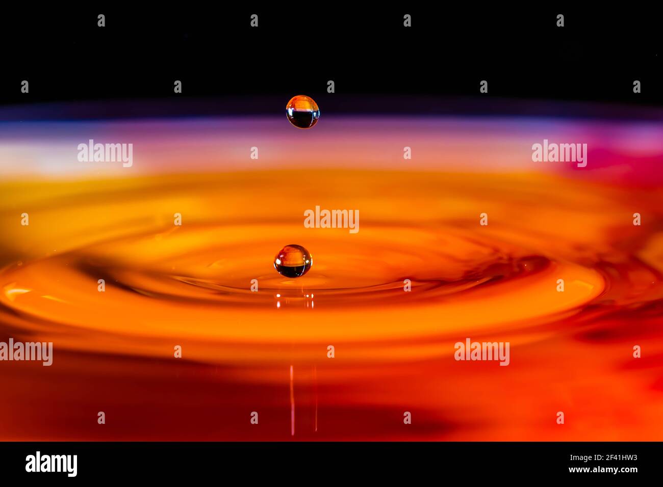 Colored water drop, circle ripples, splash of water, closeup Stock ...