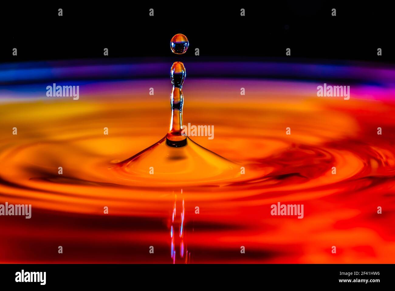 Colored water drop, circle ripples, splash of water, closeup Stock ...