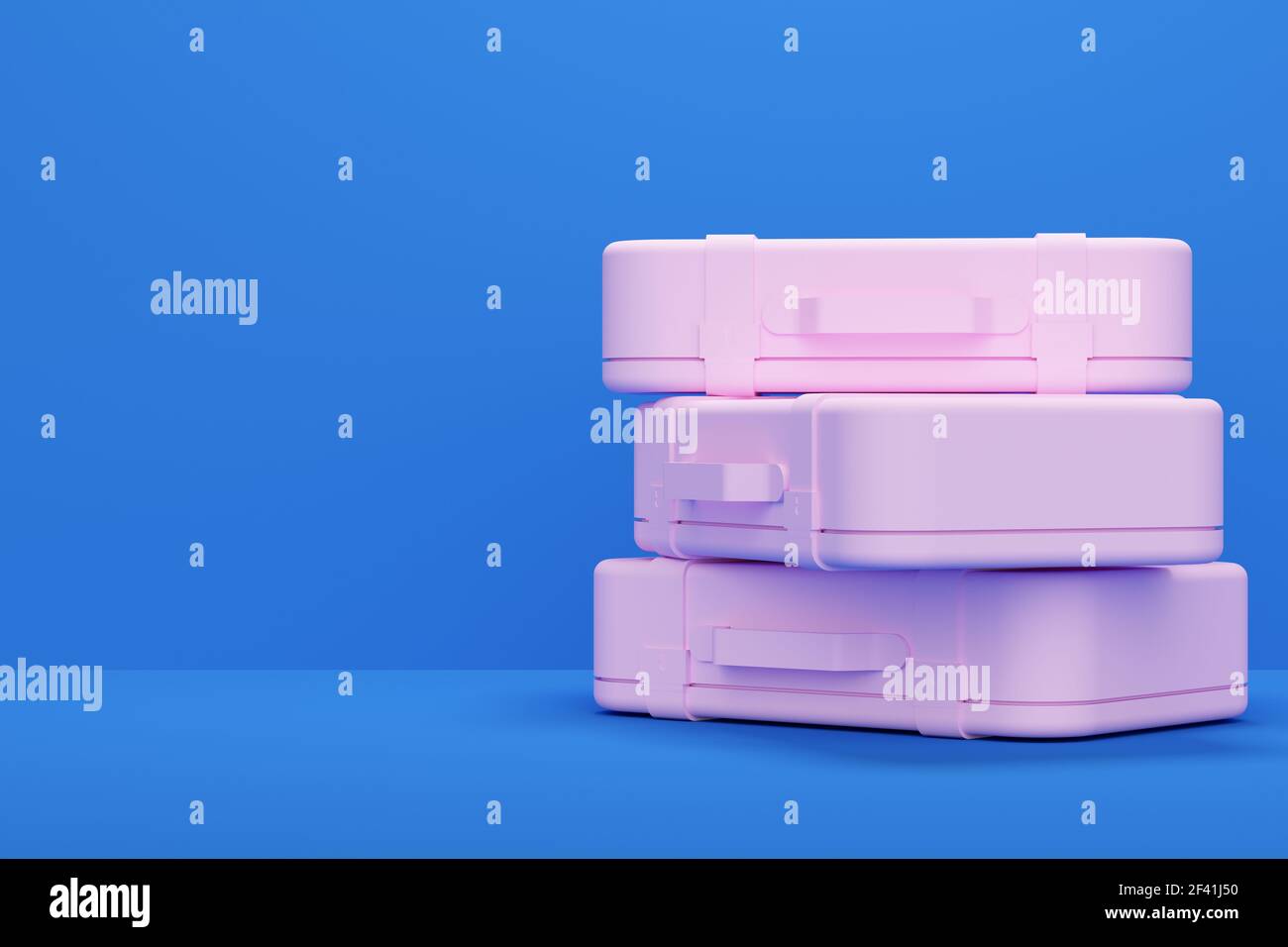 Blue studio background with pink travel suitcase. 3d rendering Stock ...
