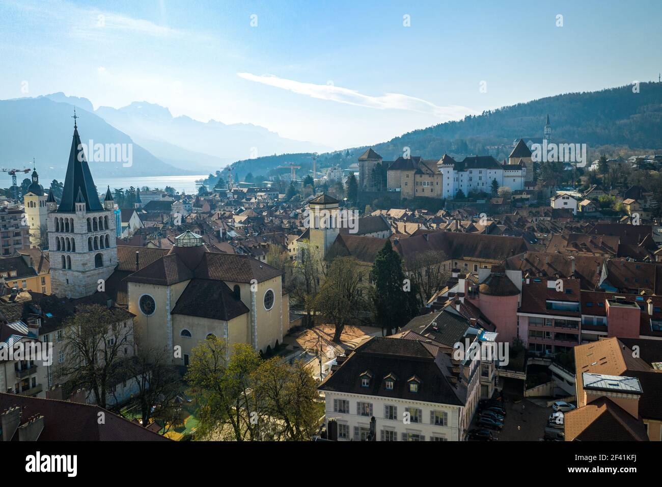 Beautiful ancient castle and historical buildings in the city center of ...