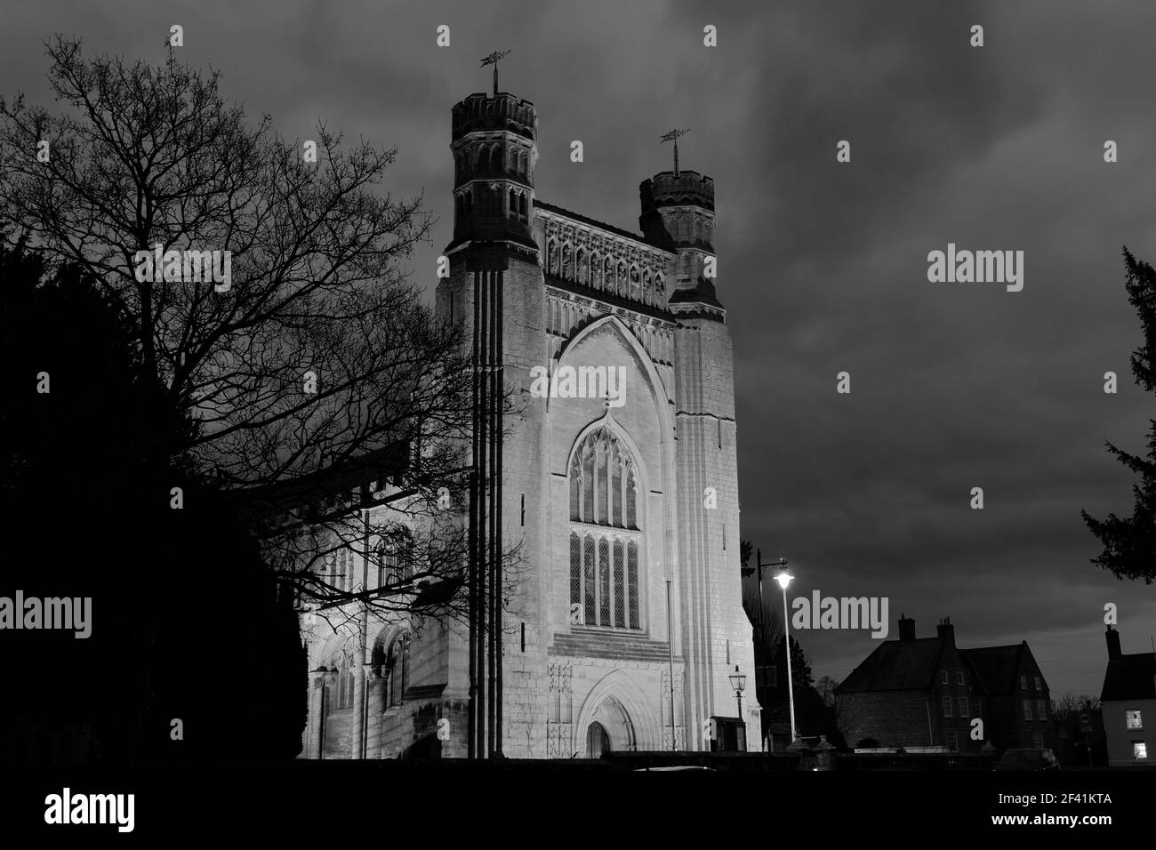 Nightime view of Thorney Abbey, St Mary and St Botolphs church, Thorney ...