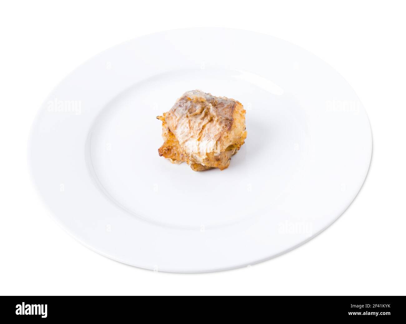 Battered hake fish. Isolated on a white background Stock Photo - Alamy