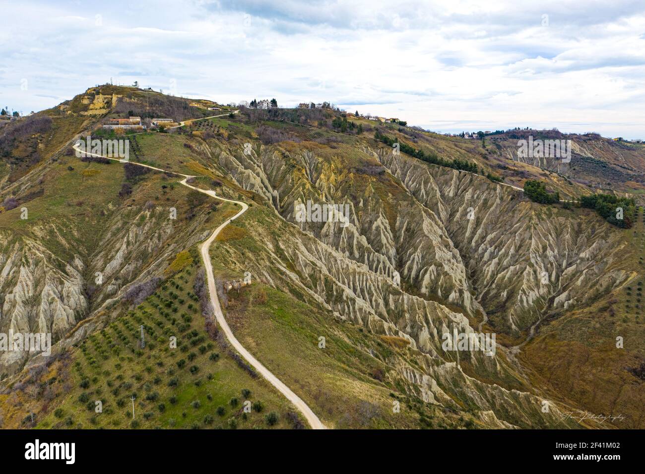 aerial view of Calanchi di atri formed by soil erosion in Italy,Abruzzo ...