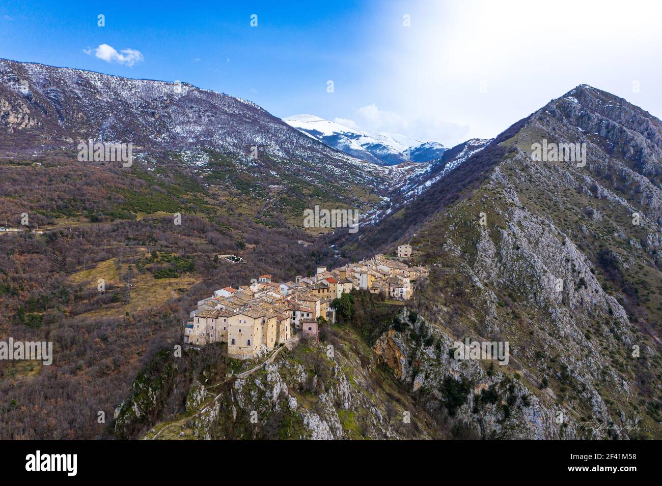 drone image reveals an ancient town perched on a peak in Abruzzo ...