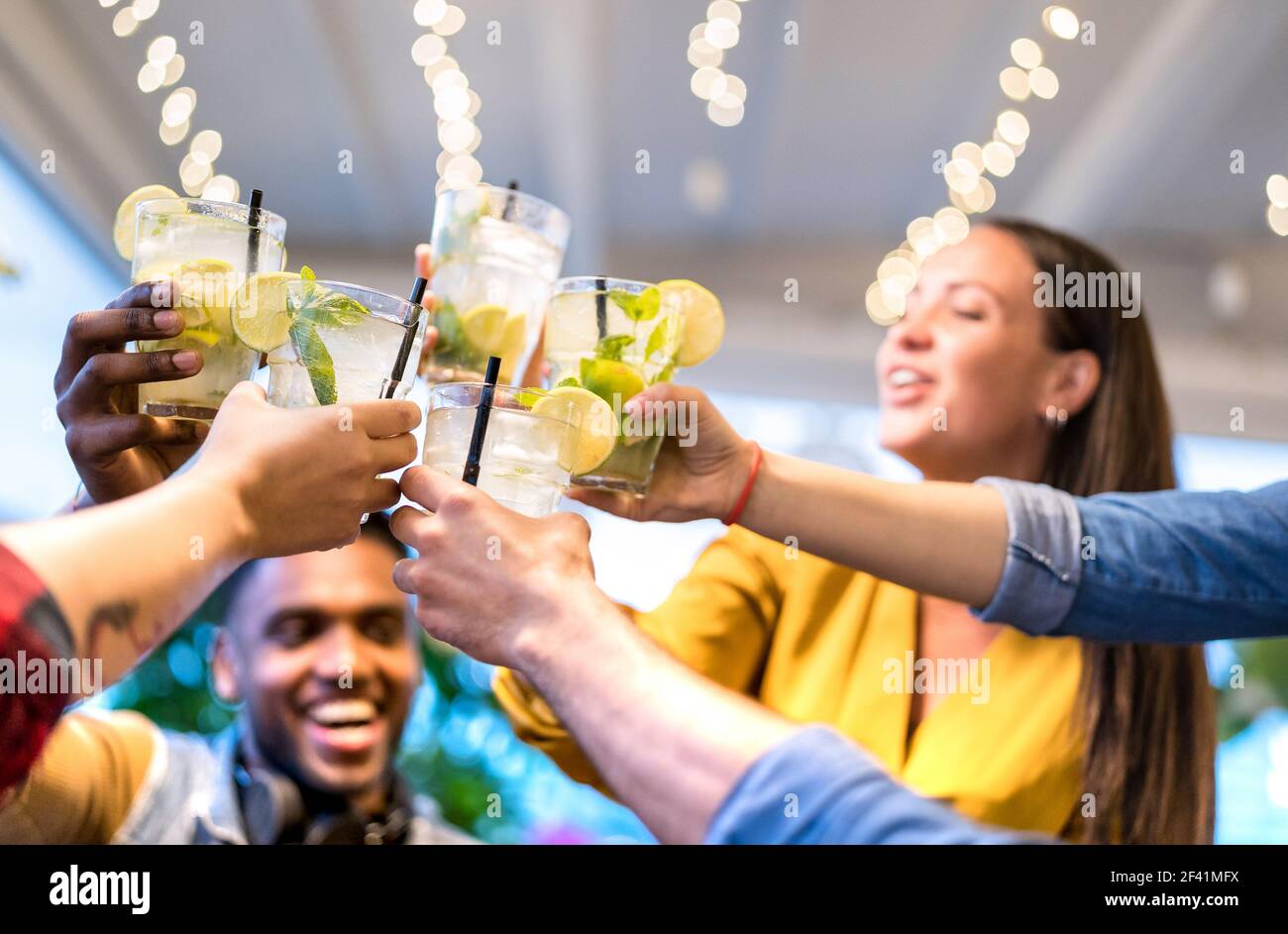 Best friends drinking together at fashion bar restaurant - Friendship ...